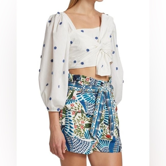 FARM Rio | Tops | Farm Rio White Flowerembroidered Cotton Crop Top New ...